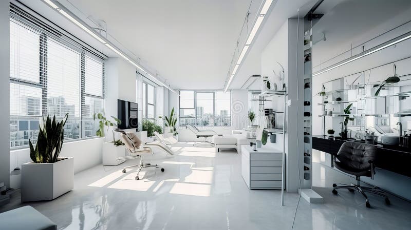 White Beauty Salon with Panoramic Windows Stock Illustration ...