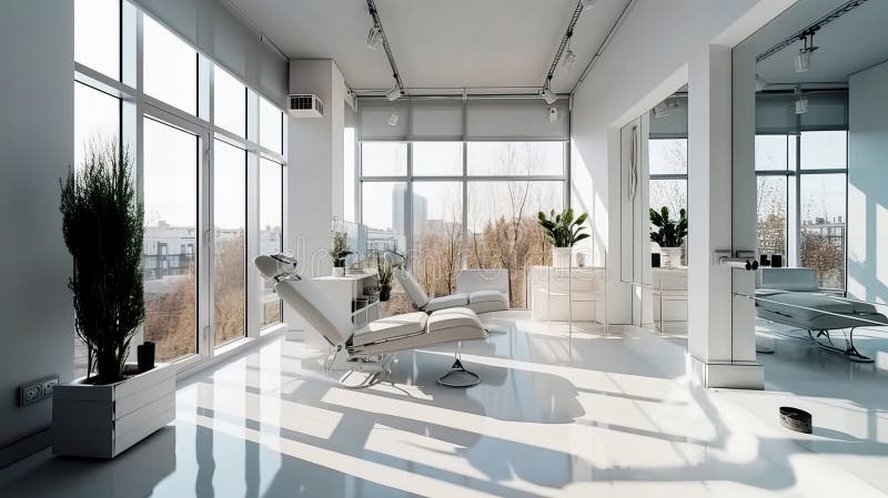 White Beauty Salon with Panoramic Windows Stock Illustration ...