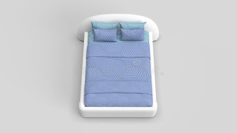 White Bed with Blue Bedspread Top View, White Backdrop from Front Stock ...