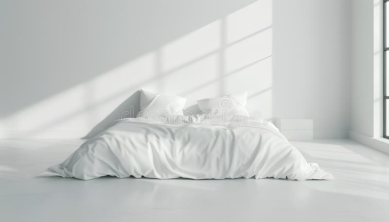 White Bed in White Empty Room Stock Illustration - Illustration of ...