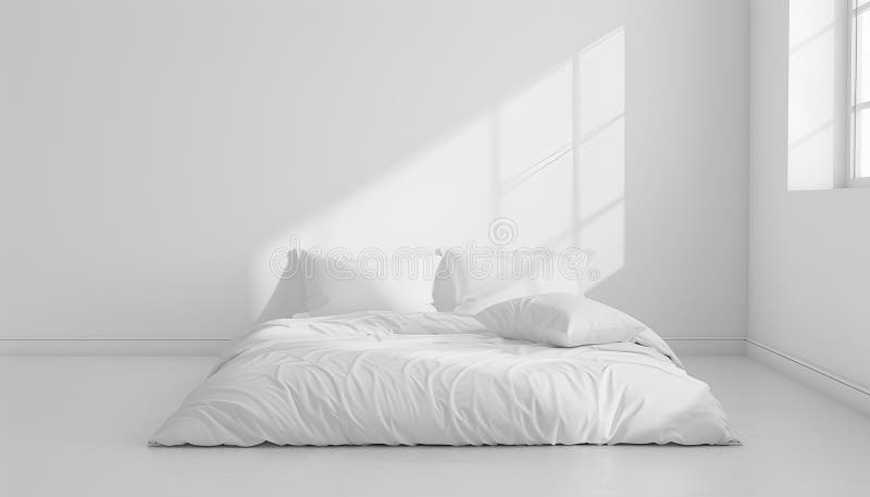 White Bed in White Empty Room Stock Illustration - Illustration of ...