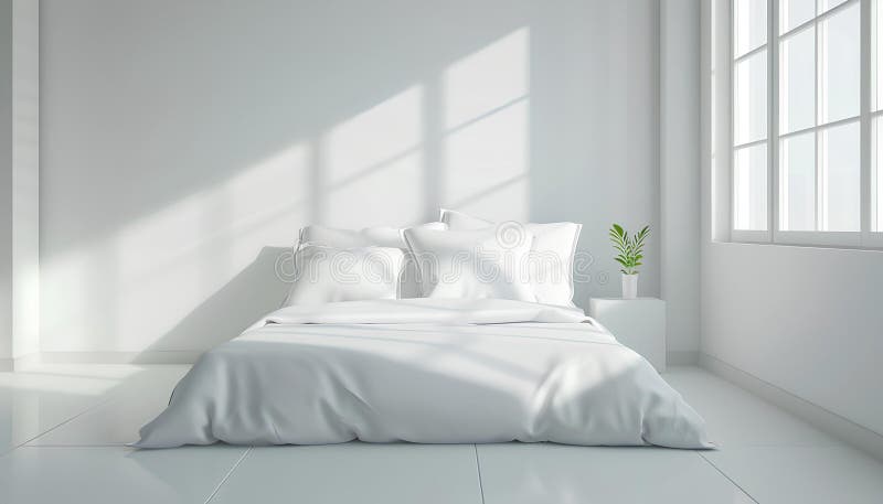 White Bed in White Empty Room Stock Illustration - Illustration of ...