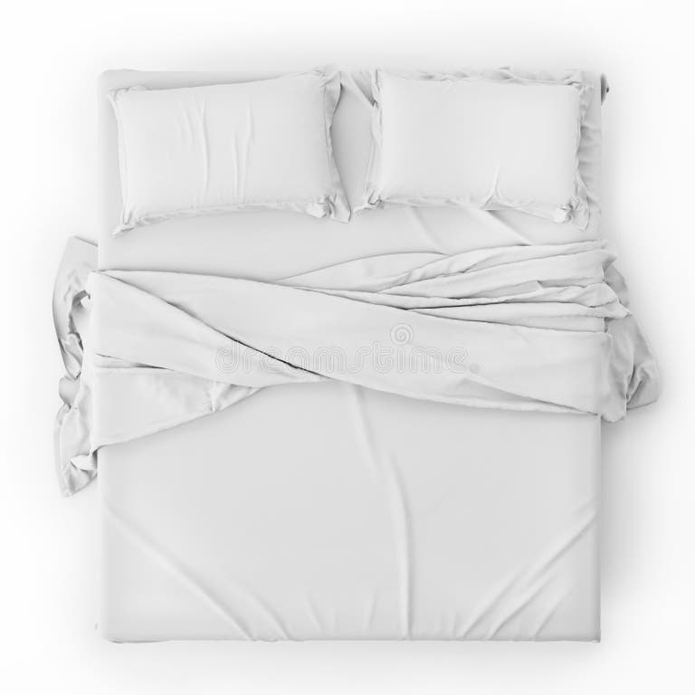 White Bed in Empty Space Isolated on White, Render Stock Photo - Image ...