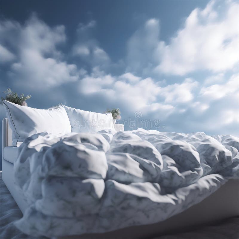 White Bed Floating in the Sky. AI Generated Stock Illustration ...