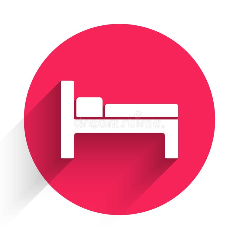 White Bed Icon Isolated with Long Shadow. Red Circle Button. Vector ...