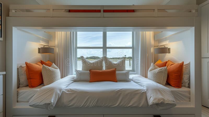 White Bed Under Window in Bedroom Stock Image - Image of comfort, house ...