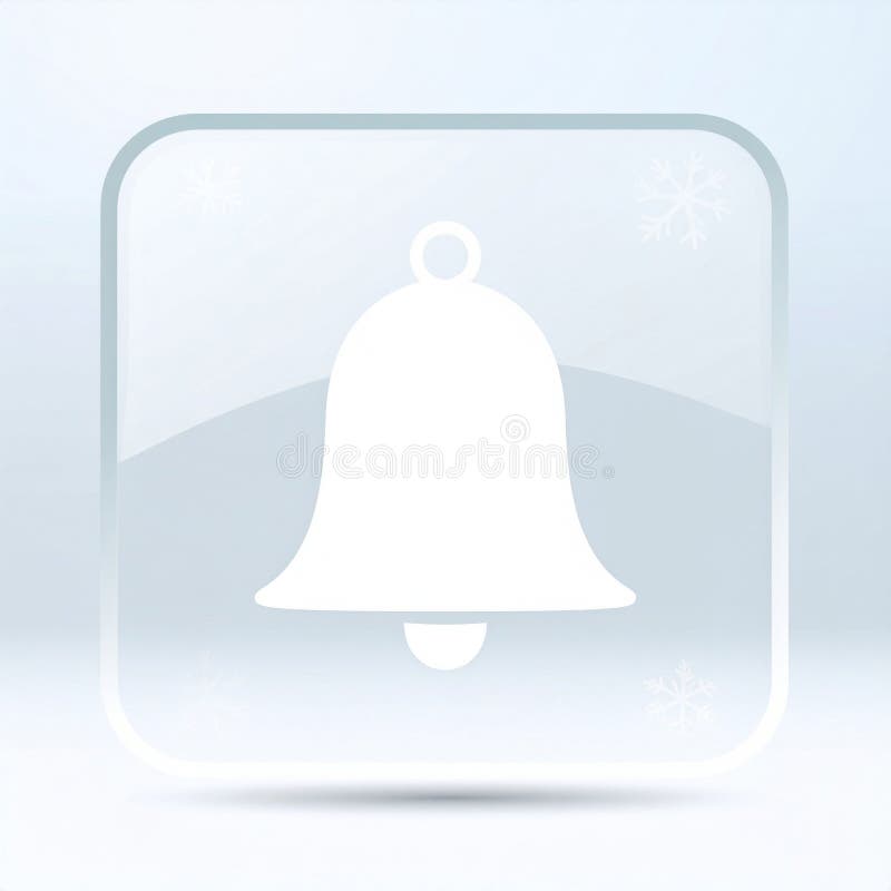 White Bell Notification Icon on Glassy Winter Background Stock ...