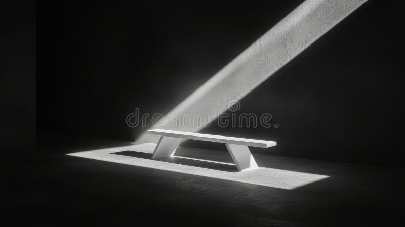 A White Bench in a Black Room with a Diagonal Beam of Light. Stock ...