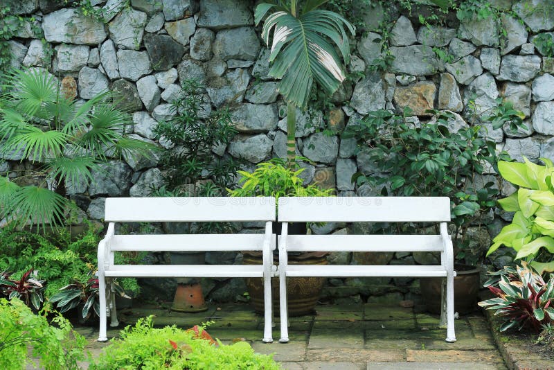 White bench stock image. Image of pathway, shade, side - 97587729