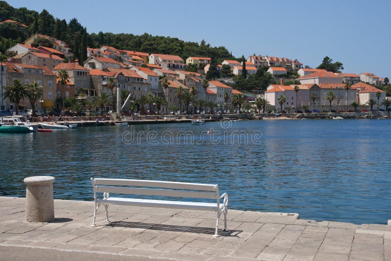 White bench with sea view stock photo. Image of adriatic - 10849282