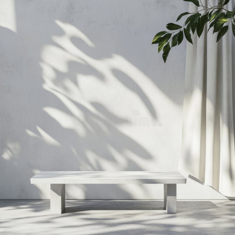 White Bench with Shadow on the Wall. 3d Rendering Mock Up Stock ...