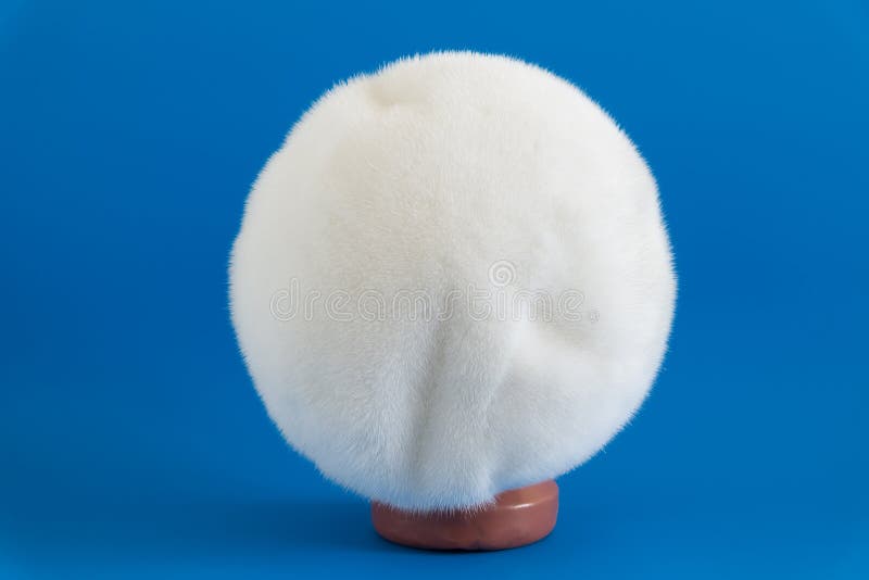 White Beret from Natural Mink on Mannequin. Back View Stock Image ...