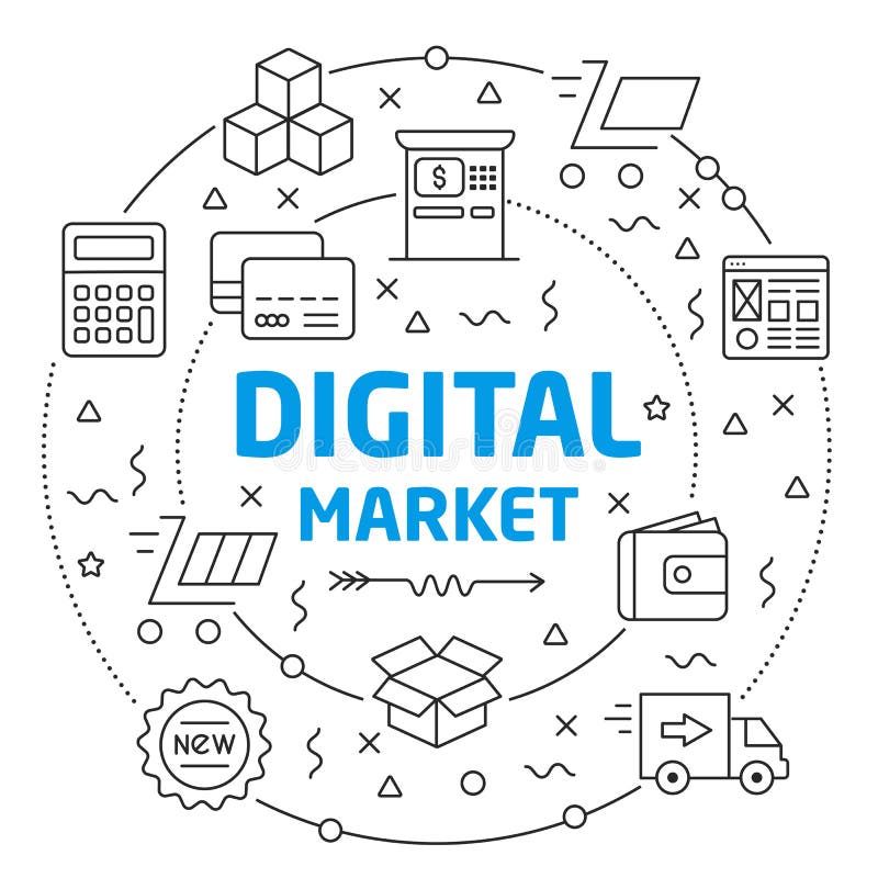 Digital Market Linear Illustration Slide for the Presentation Stock ...
