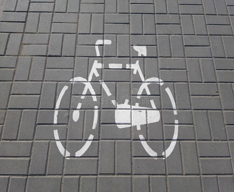 White Bicycle Sign or Icon on the Road. Stock Photo - Image of healthy ...