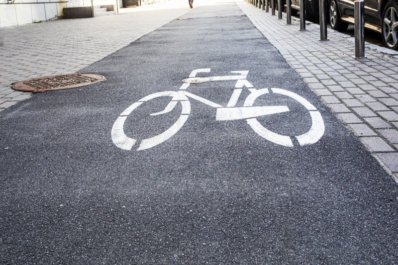 White Bicycle Sign on a Bicycle Path Stock Photo - Image of mobility ...