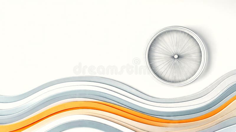 White Bicycle Wheel Floating Over Colorful Wavy Lines on White ...
