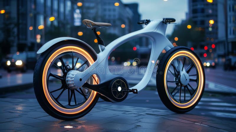 White Bicycle with Wheels and Lights Stock Photo - Image of safety ...