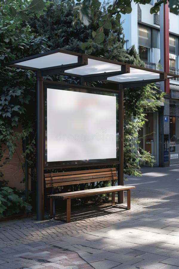 A White Billboard with a Bench Underneath it Stock Image - Image of ...