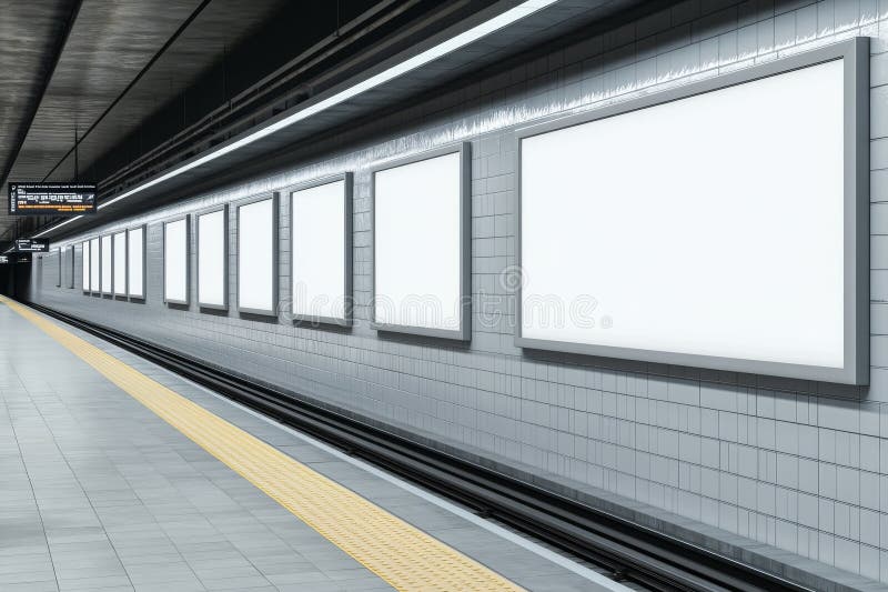 Billboard in the Subway, White Poster Mockup in the Metro Hallway ...