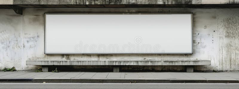 A White Billboard Sits on a Concrete Wall with a Bench Underneath it by ...