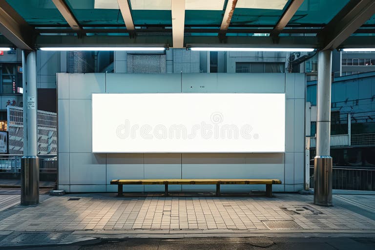 White Billboard Sits in Front of a Building with a Bench Underneath it ...