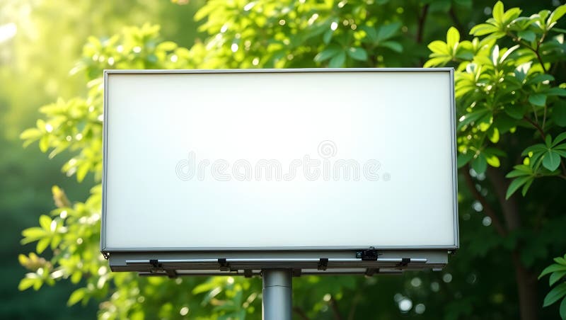 White Billboard on Spring Summer Green Leaves Background Stock Photo ...