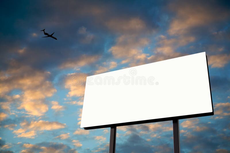 White Billboard with Sunset and Jet Stock Image - Image of advert ...
