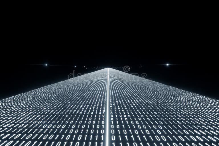Digital Path of Floating White Binary Code Over Black Background with ...