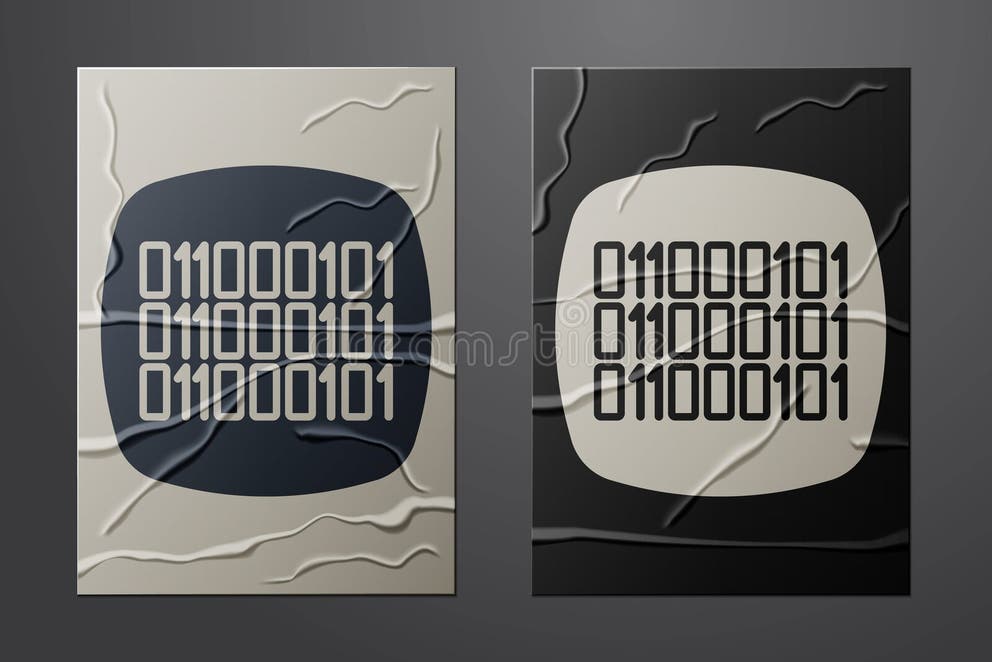 White Binary Code Icon Isolated on Crumpled Paper Background. Paper Art ...
