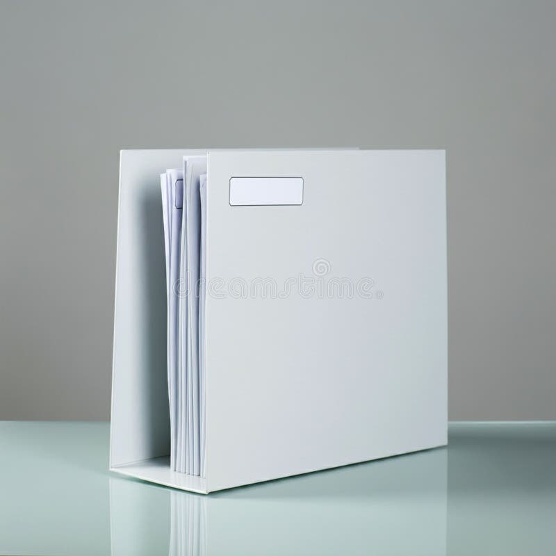 White Binder Standing on a Reflective Surface Filled with Documents ...