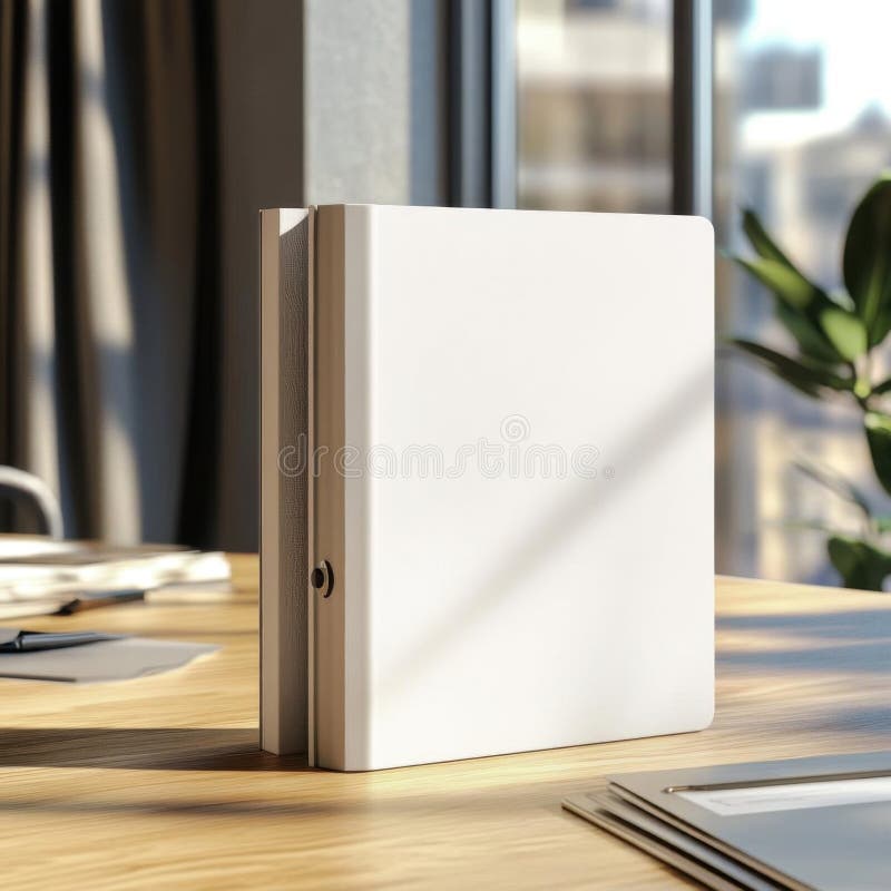 White Binder on Wooden Desk with Sunlight Stock Illustration ...