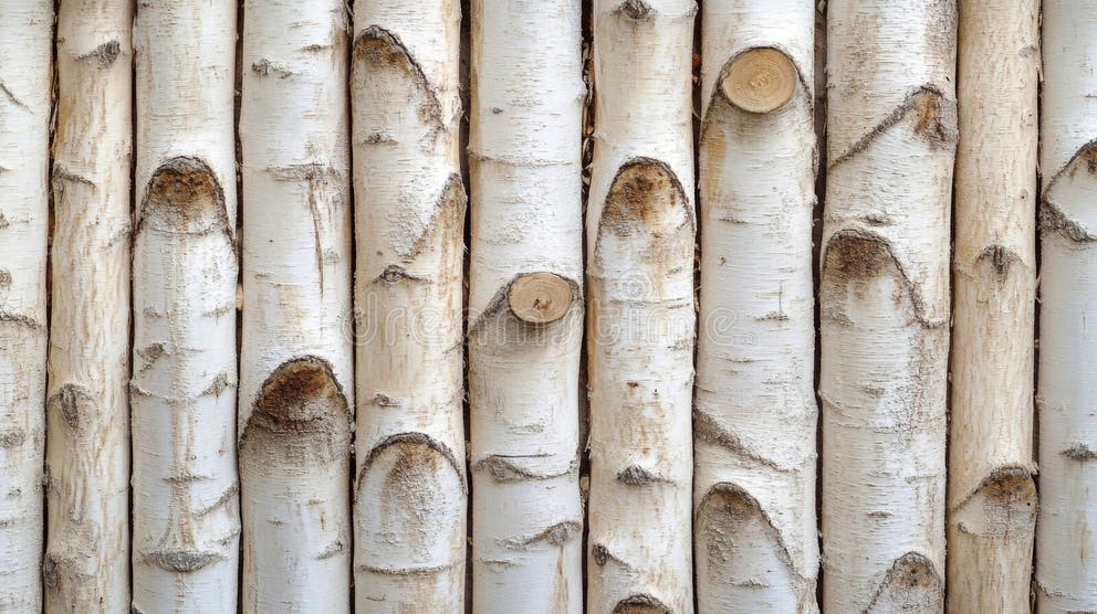 White Birch Tree Trunks Arranged in a Wall Stock Illustration ...