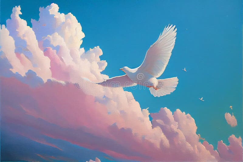 White Bird Flies in the Clouds. Generative AI Stock Illustration ...