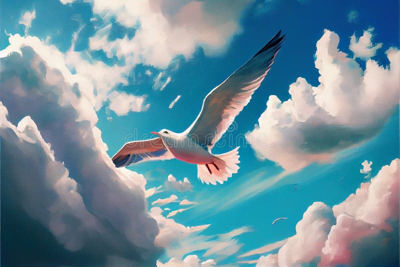 White Bird Flies in the Clouds. Generative AI Stock Illustration ...