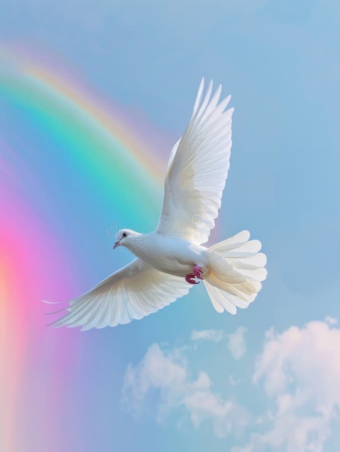 White Bird Flies Over Rainbow Stock Photos - Free & Royalty-Free Stock ...
