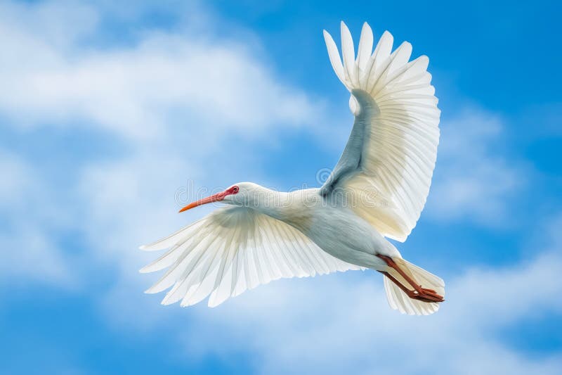 A White Bird Flying through a Blue Sky with Clouds. Generative AI Stock ...