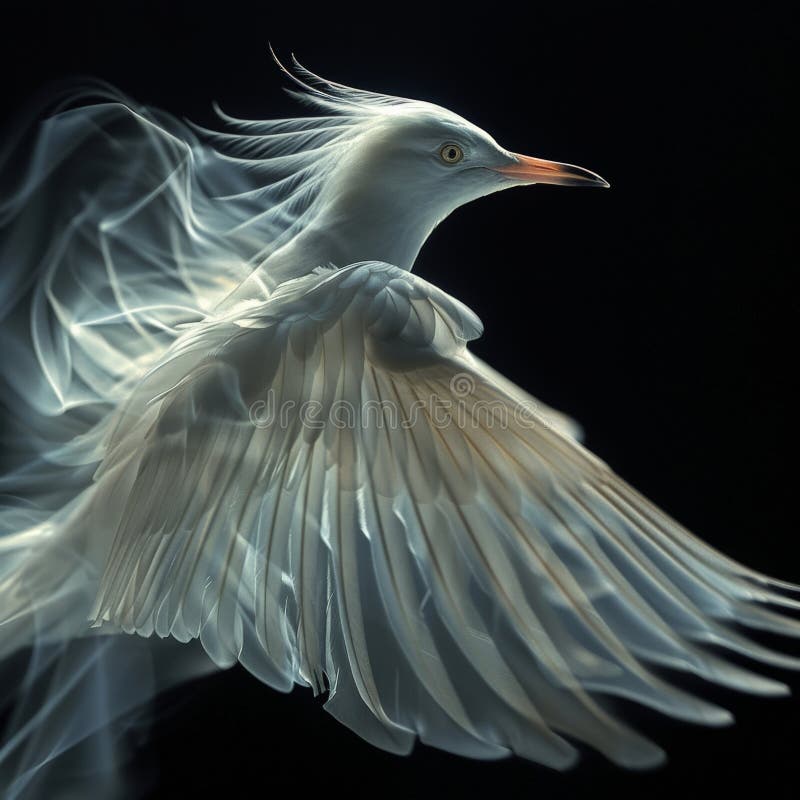 A White Bird is Gracefully Flying while Stretching Its Wings Stock ...