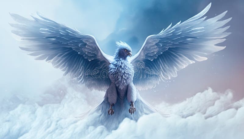 A White Bird with Large Wings Standing on a Cloud Filled Sky Stock ...