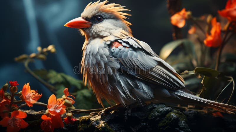 A White Bird with Orange Beak Sitting on a Branch. Generative AI. Stock ...