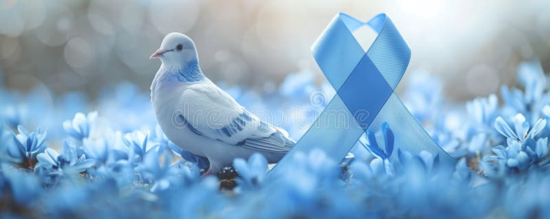 A White Bird Sits Atop a Blue Ribbon Stock Image - Image of harmony ...