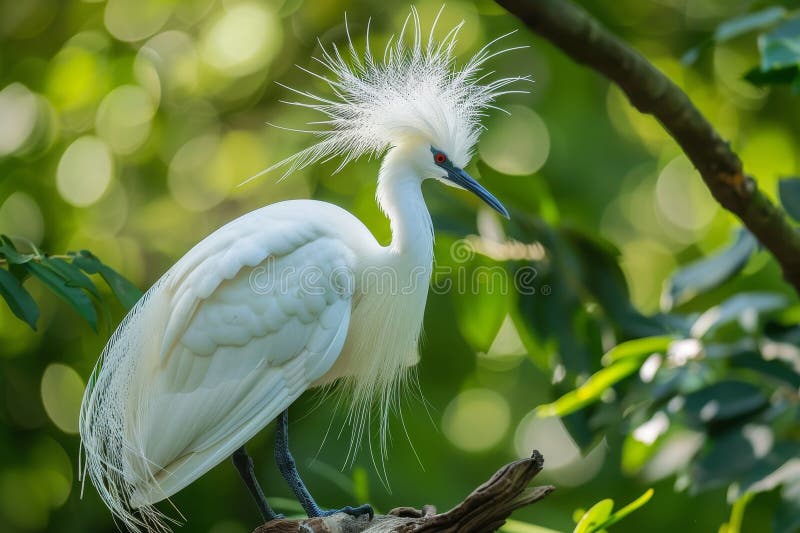 A White Bird is Sitting on a Tree Branch, Fluffing Its Feathers ...