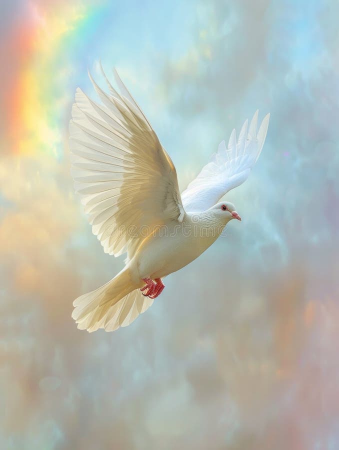 White Bird Soaring in Sky with Rainbow Stock Image - Image of bird ...