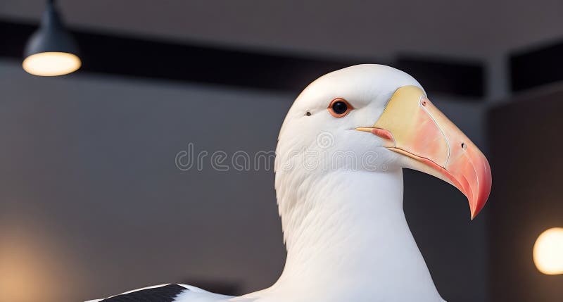 A White Bird Standing on a Table in a Dimly Lit Room. Stock Photo ...