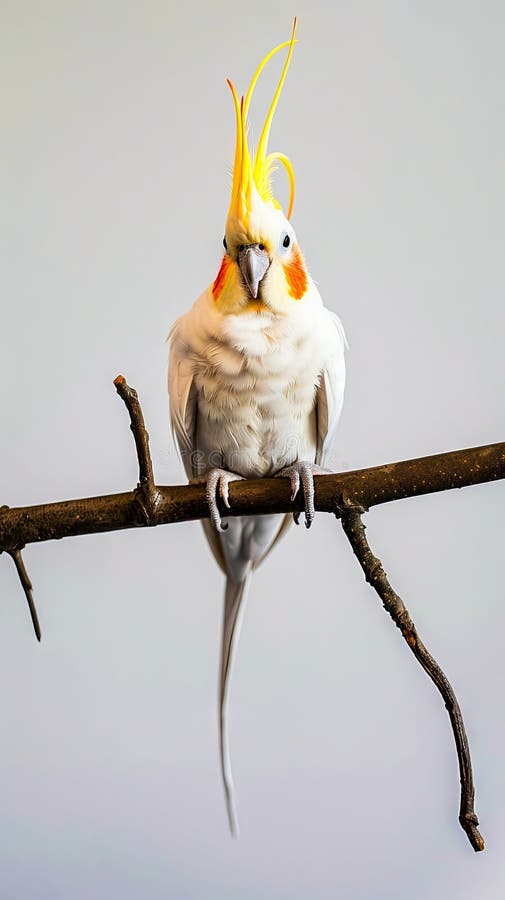 A White Bird with a Yellow Mohawk Sitting on a Branch Stock Image ...