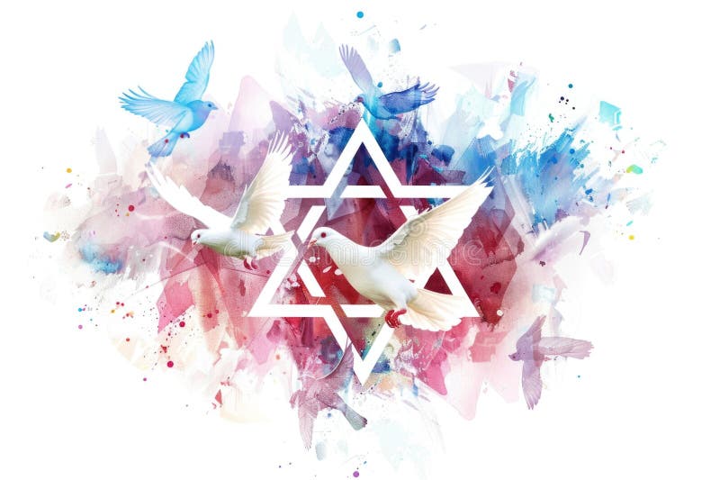 White Birds in Flight in Front of the Star of David Symbol Stock Image ...