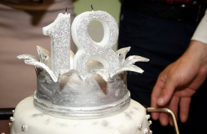 White birthday cake stock photo. Image of 18th, number - 103667630