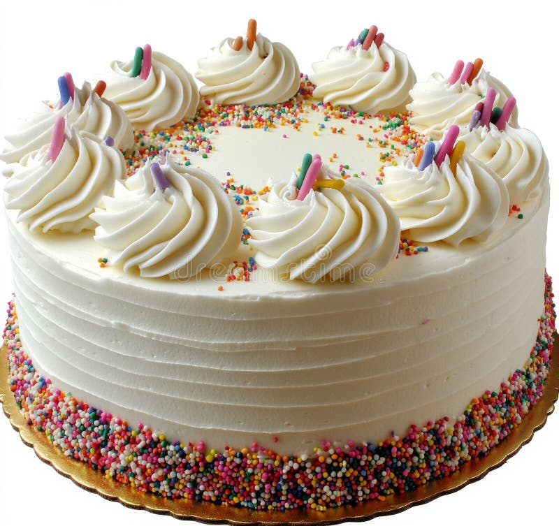 White Birthday Cake Viewed from Above, Isolated on a Transparent ...