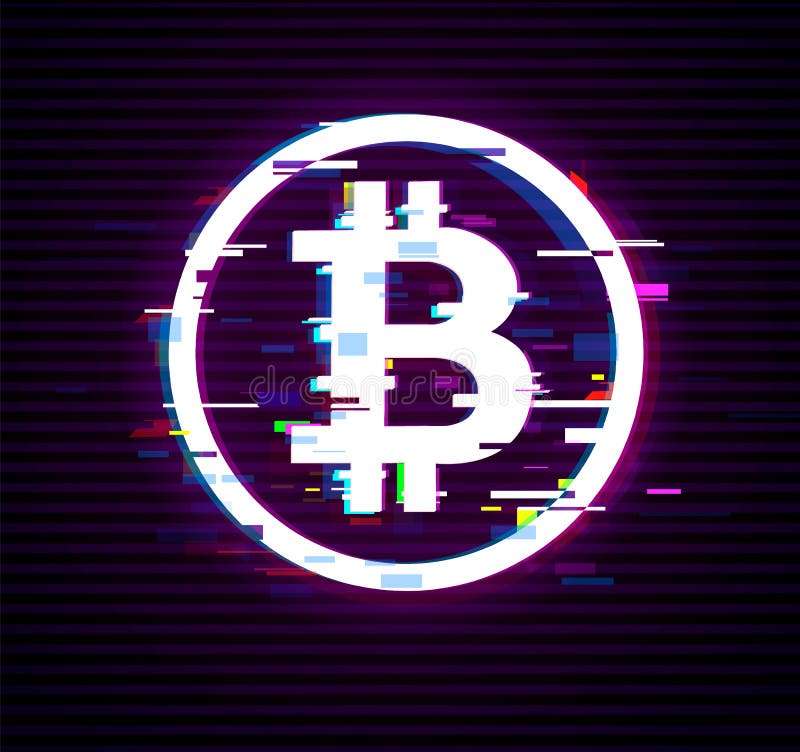White Bitcoin Sign in Glitch Style on Black Background. Internet Money ...