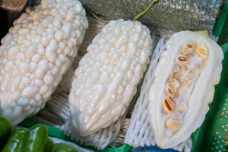 White Bitter Melon Cut Open in Tainan, Taiwan Stock Image - Image of ...