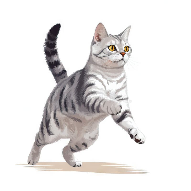 A White and Black Cat is Running with it S Front Paws Out and Eyes Wide ...